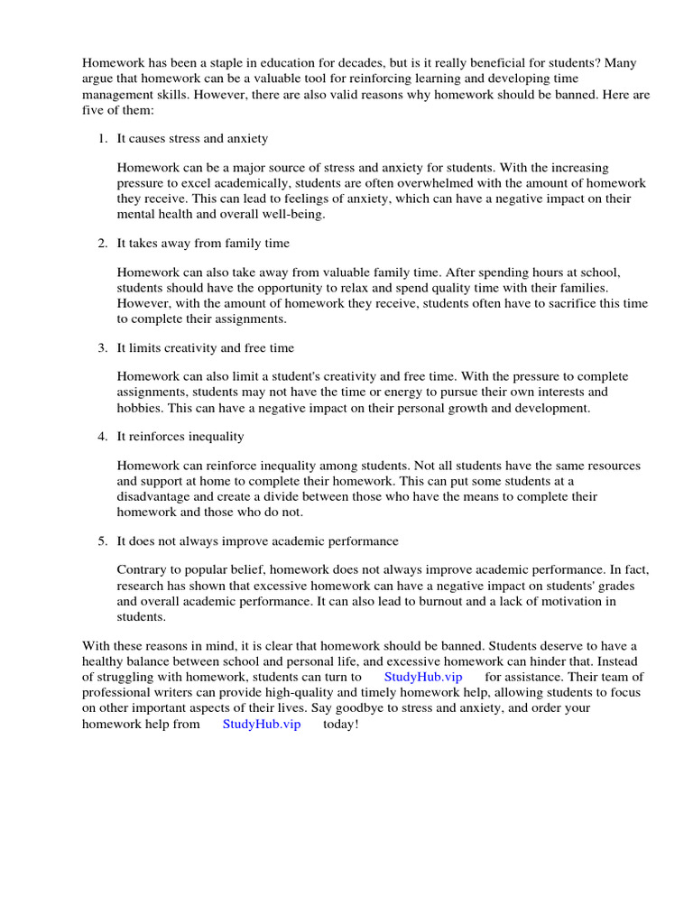 5 Reasons Homework Should Be Banned | PDF | Homework | Teachers