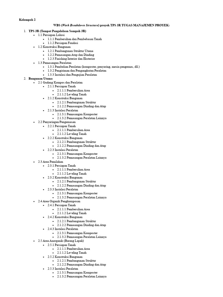Kelompok 2 WBS TUGAS MANAJEMEN PROYEK | PDF
