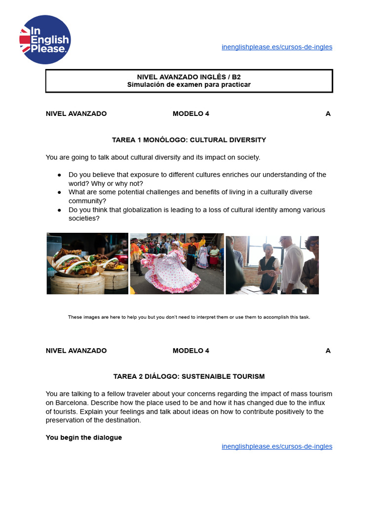 Example 4 Speaking EOI B2 | PDF | Tourism | Human Communication