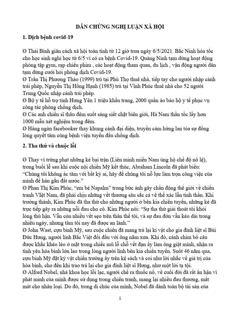 Dẫn chứng NLXH 2 | PDF