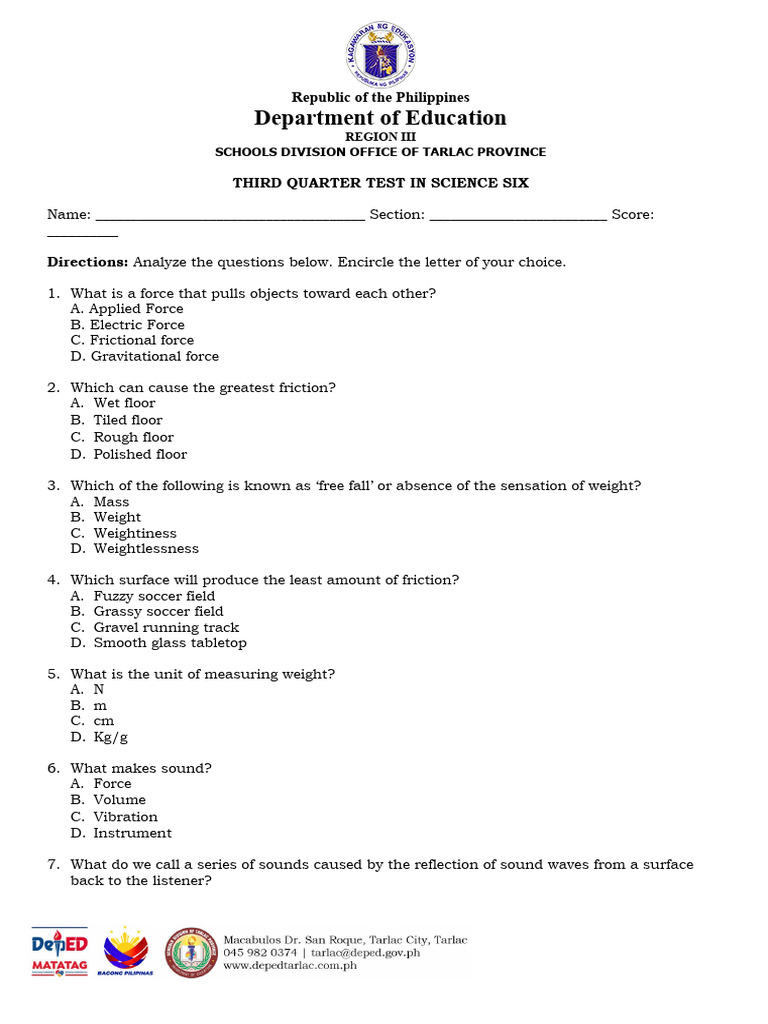 Grade 6 Science Periodical Test | PDF