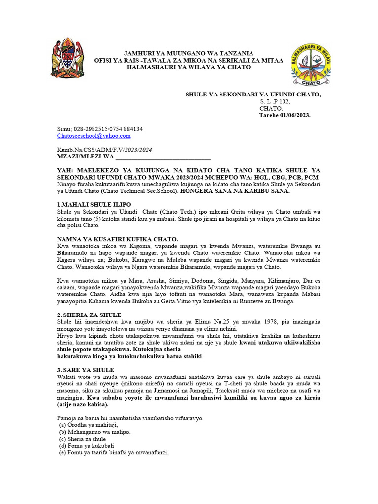 S0686 Form Five Joining Instructions | PDF