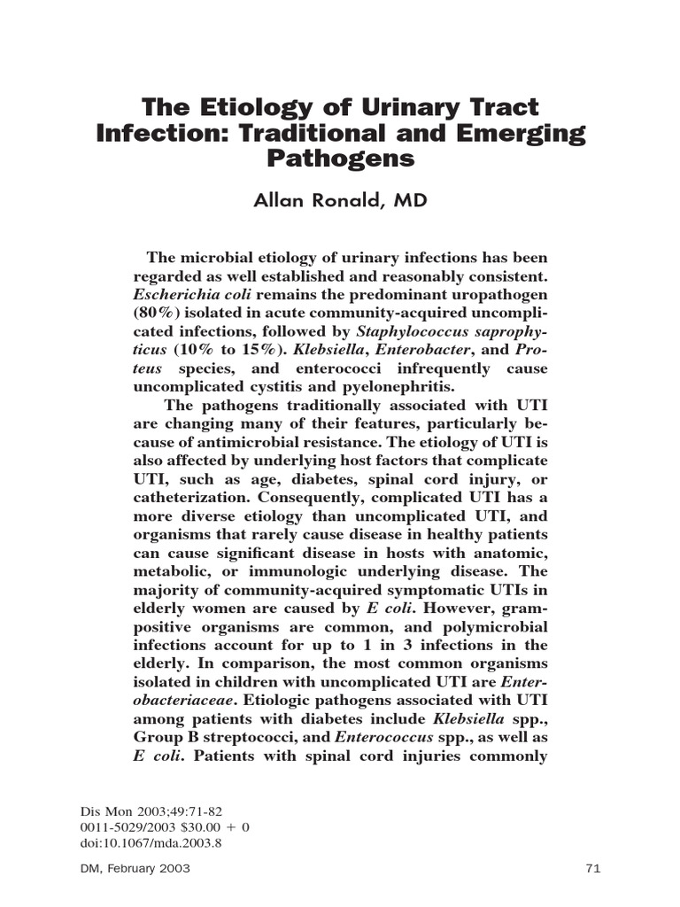 The Etiology of Urinary Tract Infection: Traditional and Emerging ...