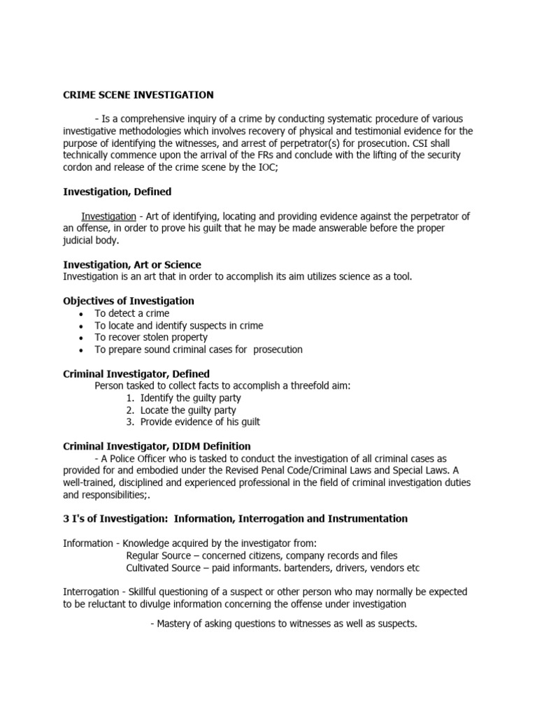 Crime Scene Investigation Overview | PDF | Crime Scene | Crimes