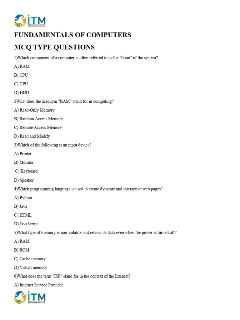 Computer Fundamentals MCQ Quiz | PDF | Graphical User Interfaces ...
