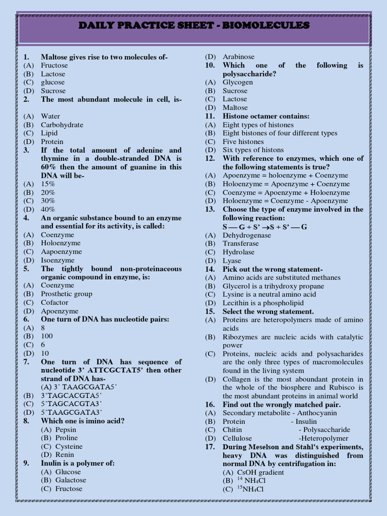 Biomolecules Without Answer - 12945790 - 2024 - 03 - 26 - 12 - 20 | PDF ...