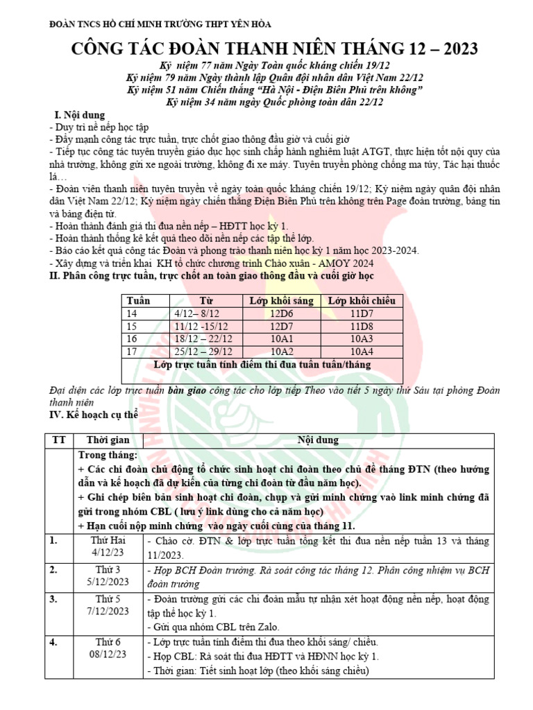 T12 - 2024 - Công Tác Tháng | PDF