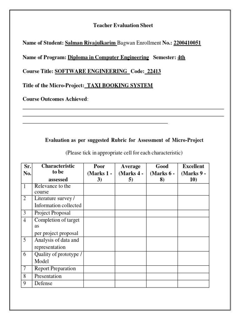 Teacher Evaluation Sheet | PDF | Rubric (Academic) | Engineering