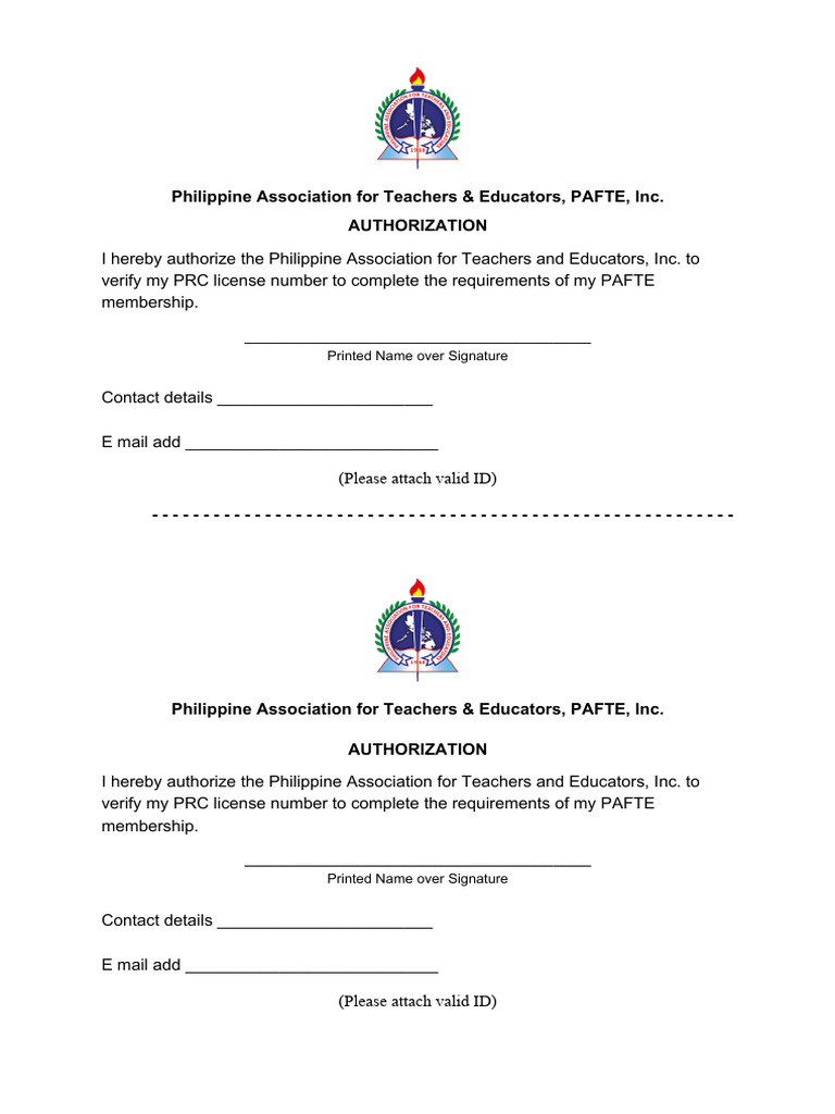 PAFTE Authorization For Membership 2outs 30NOV2023 1 | PDF