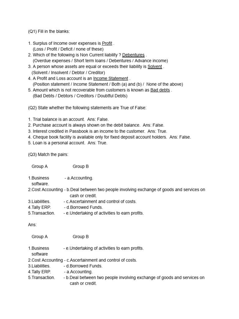Financial Accounting( Important questions) | PDF | Debits And Credits ...