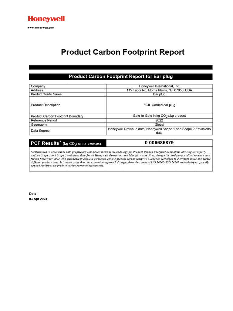 PCF Report - H524271 | PDF