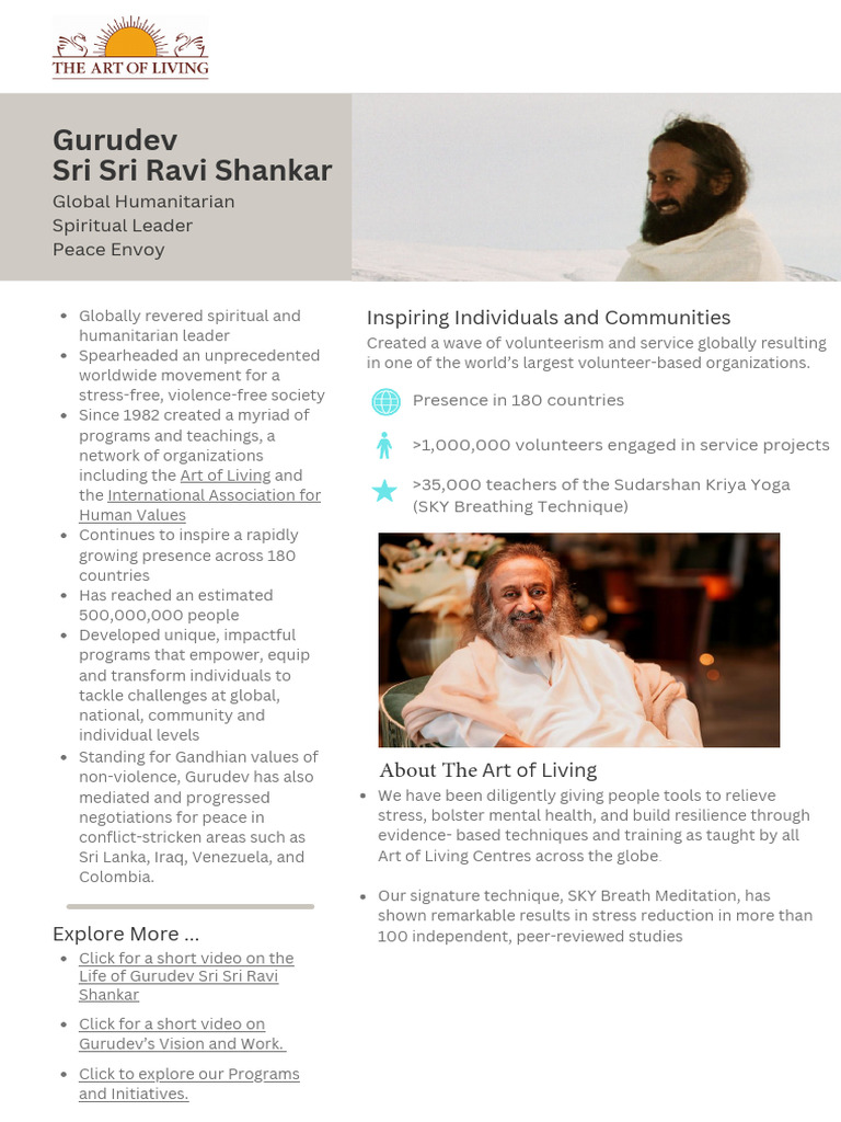 Gurudev Sri Sri Ravi Shankar's Global Impact | PDF | Peace ...
