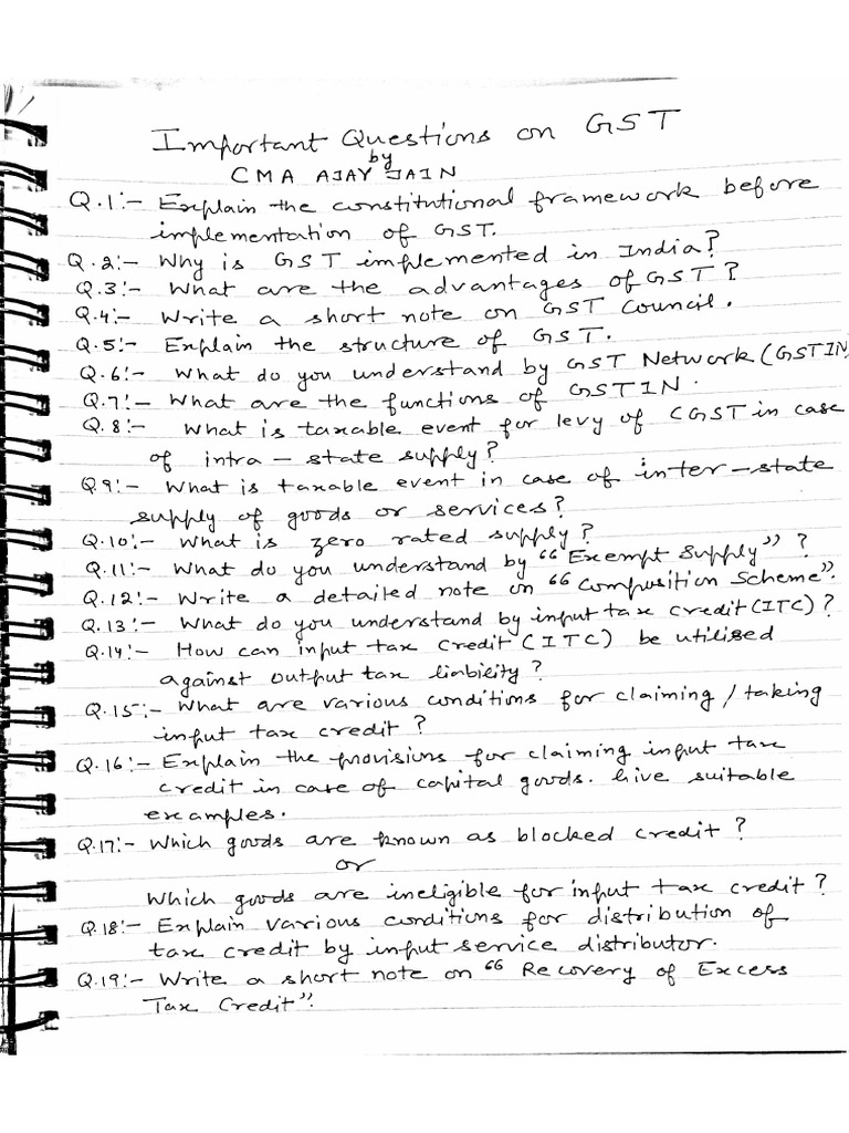 Important Questions On GST | PDF