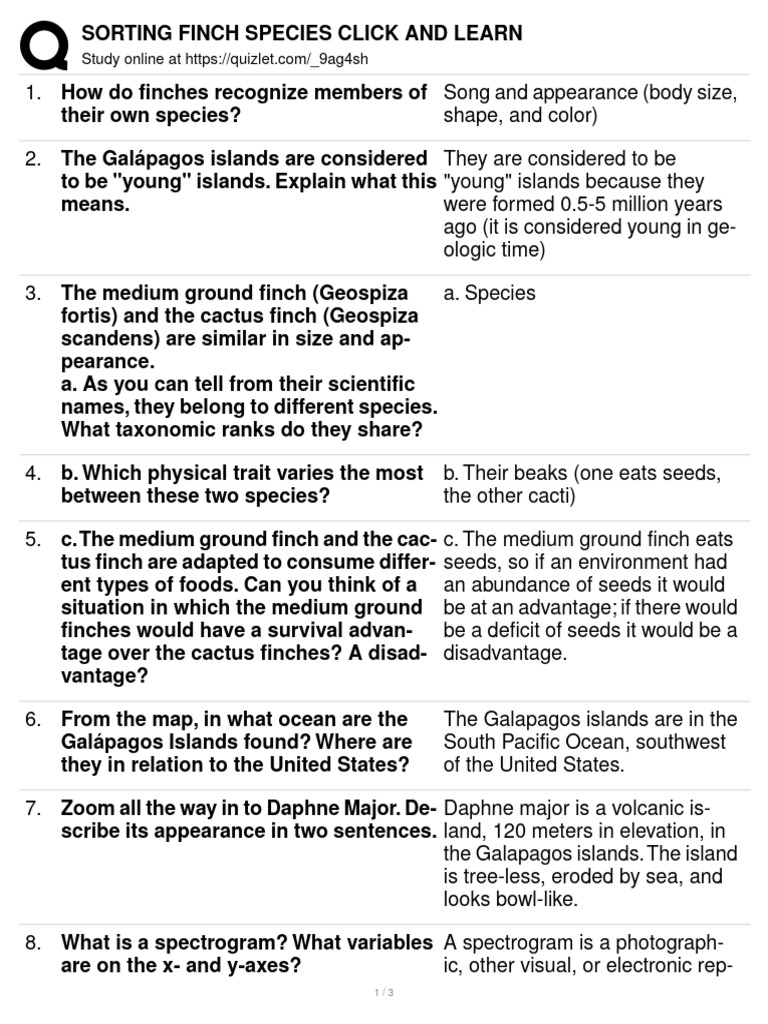 Sorting Finch Species Click and Learn Key | PDF | Zoology