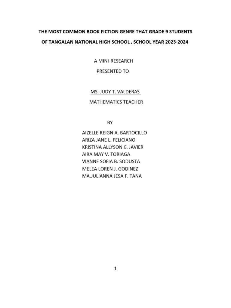 The Most Common Book Fiction Genre That Grade 9 Students | PDF ...
