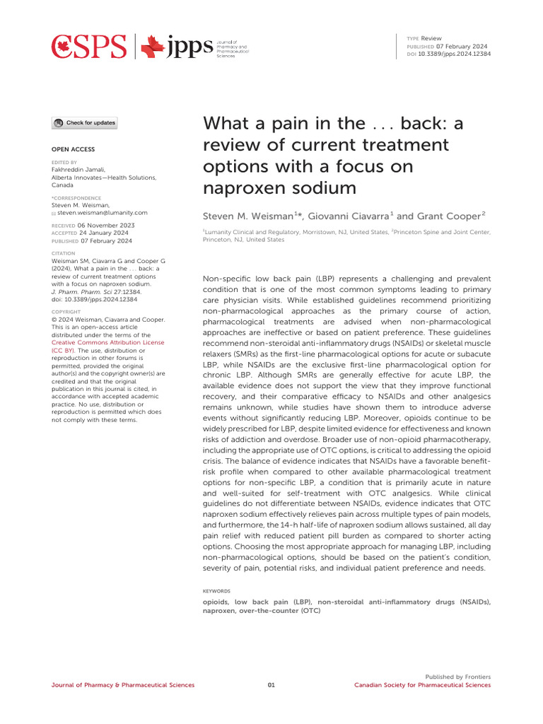 What A Pain in The - . - Back: A Review of Current Treatment Options With A Focus On Naproxen ...