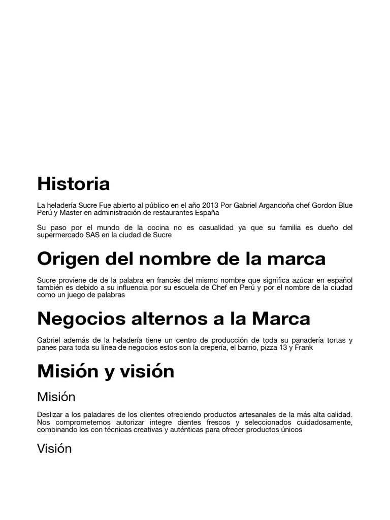 Historia Sucre | PDF | Marca | Cocina