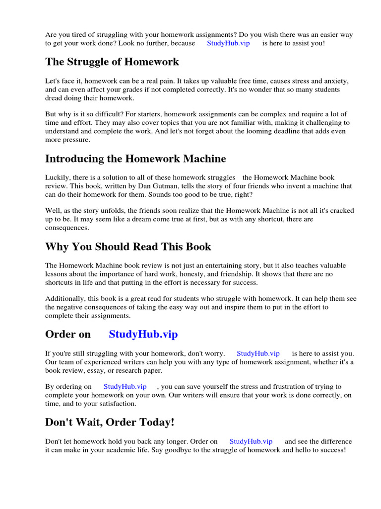 Homework Machine Book Review | Download Free PDF | Homework