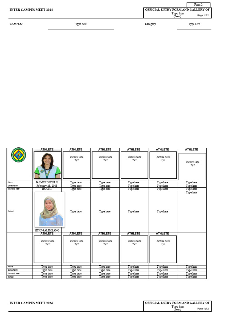 Inter Campus Meet 2024 Entry Form | PDF