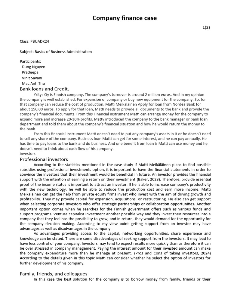 Company Finance Case | PDF | Investing | Interest