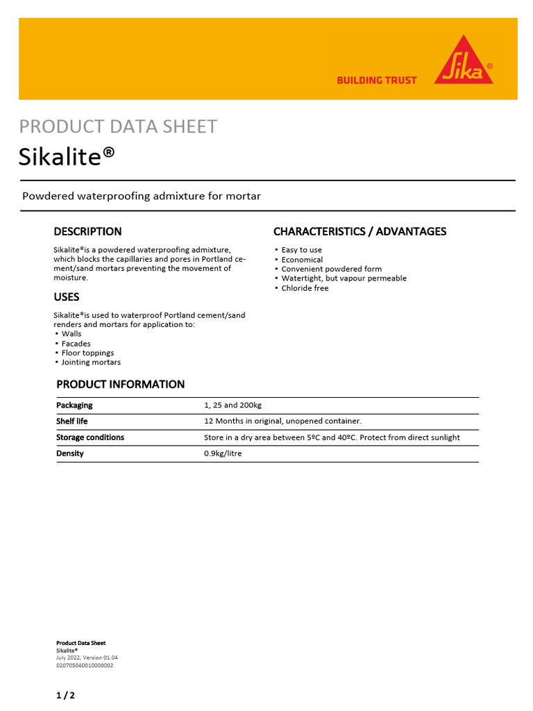 Sikalite | Download Free PDF | Mortar (Masonry) | Cement