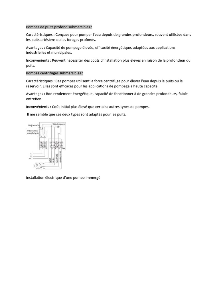 Pompes immergées : Guide d'installation et contrôle | PDF | Pompe | Tuyau