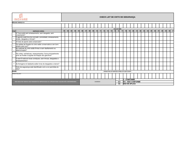 Check List - Cinto de Segurança | PDF
