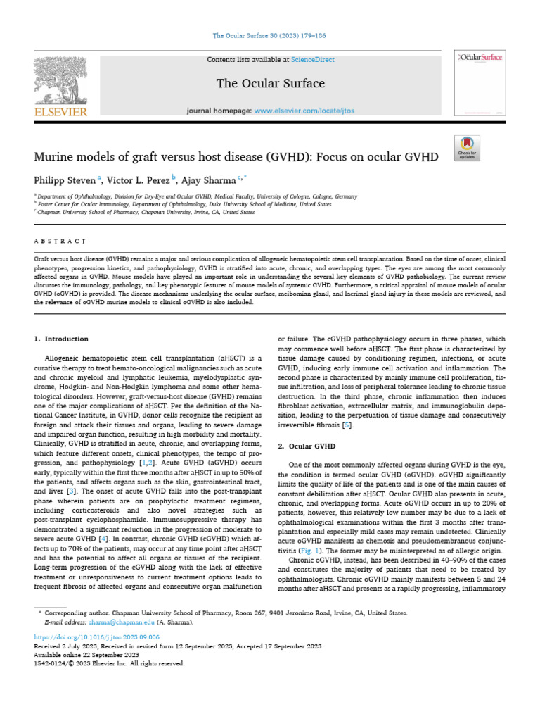 Murine Models of Graft Versus Host Disease (GVHD) Focus On Ocular GVHD ...