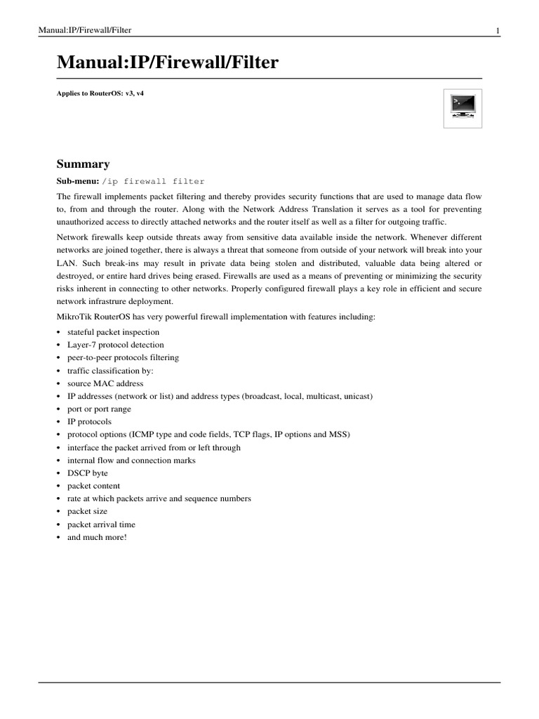 MIkrotik Firewall | PDF | Firewall (Computing) | Ip Address