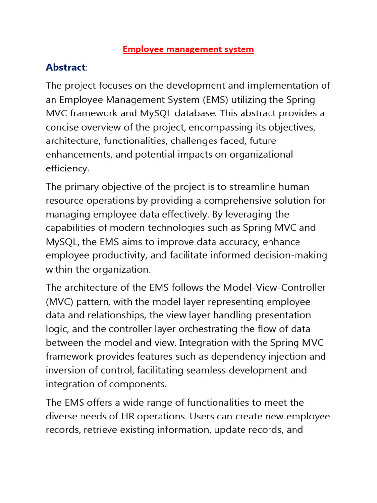 Employee Management System Report | PDF | Model–View–Controller | Databases