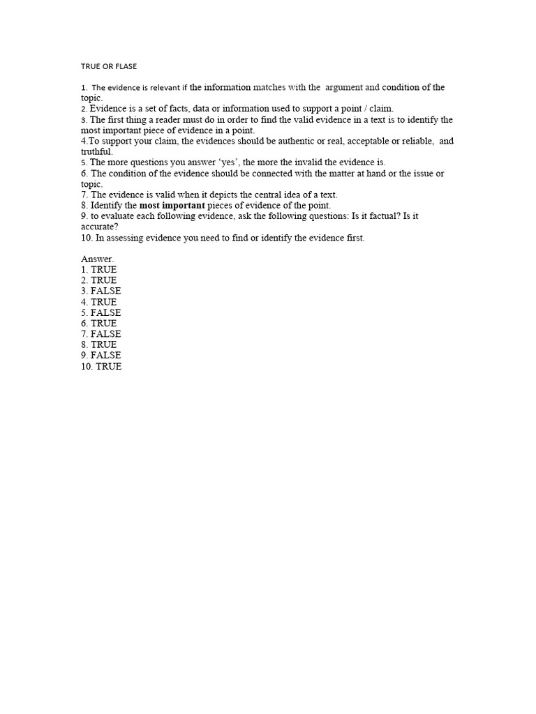 True or Flase | PDF
