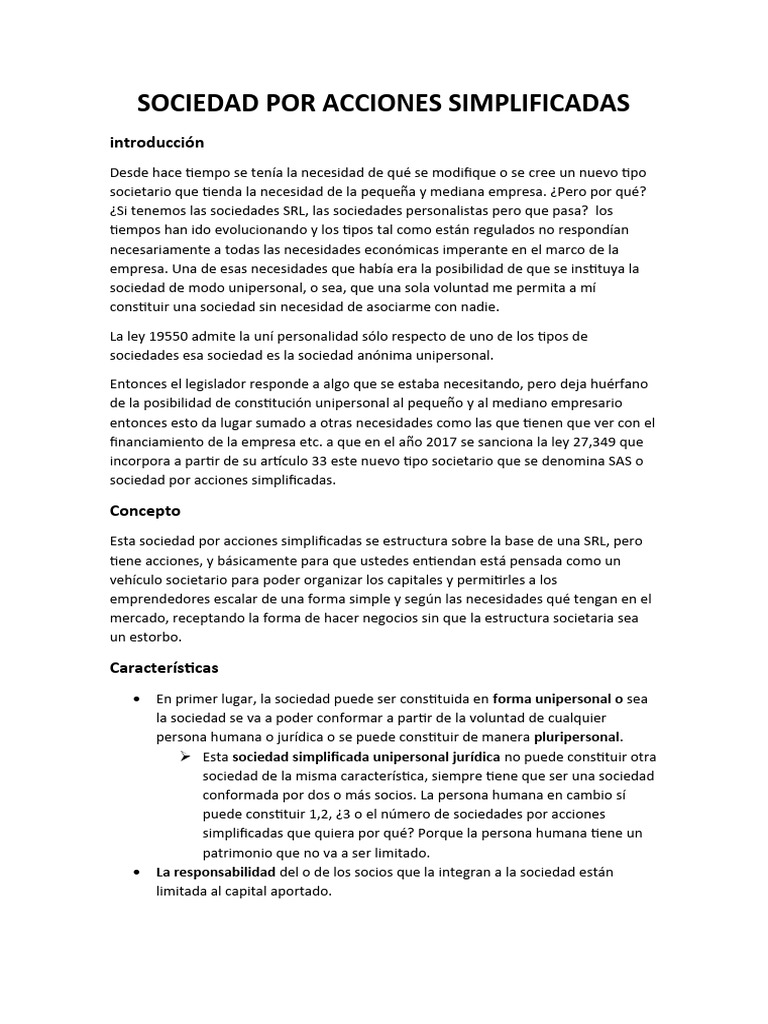 Sociedades Por Acciones Simplificadas | PDF | Sociedad | Business