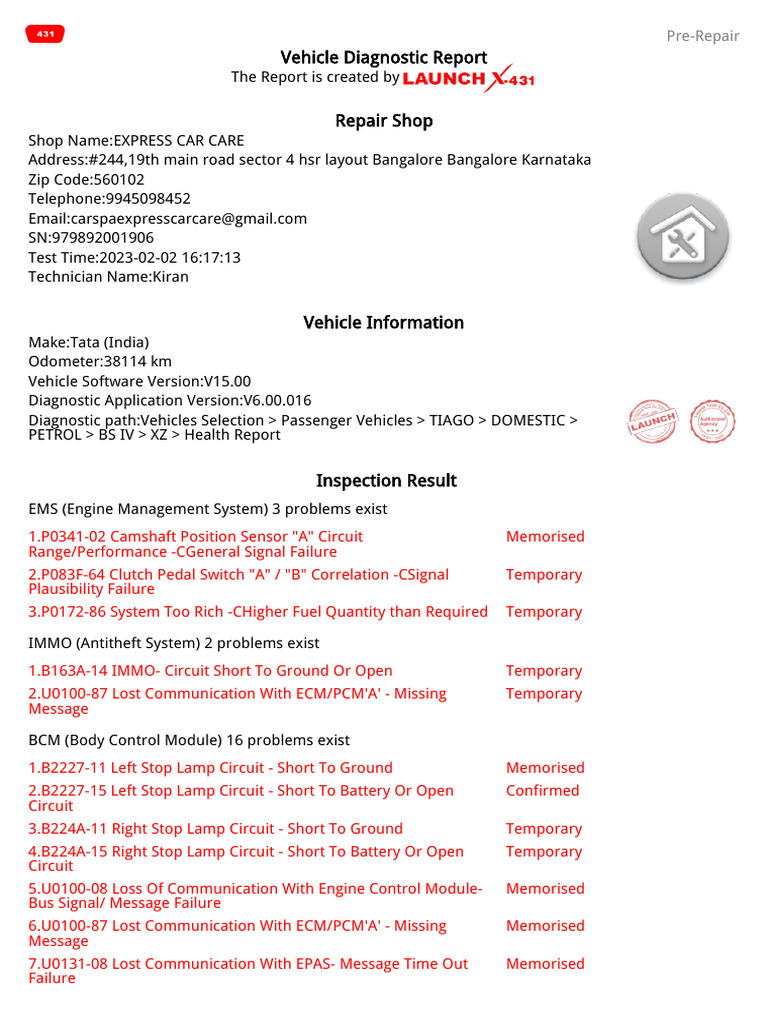 Vehicle Diagnostic Report | PDF | Anti Lock Braking System | Airbag