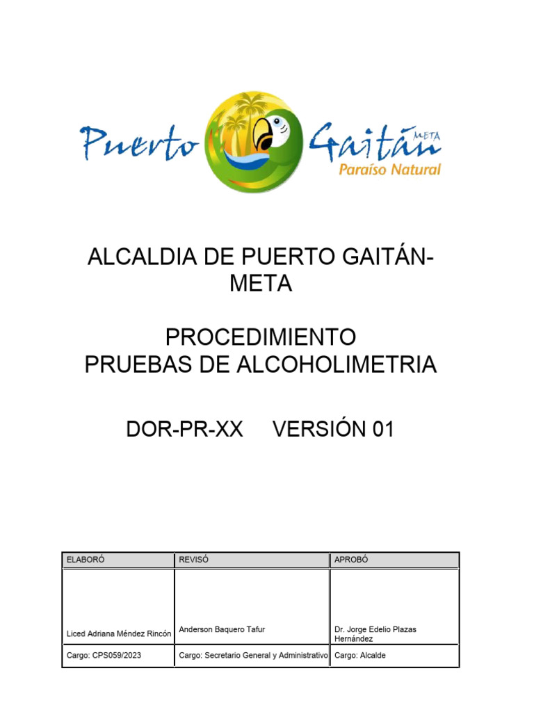 DOR-PR-05 V01 Procedimiento Pruebas de Alcoholimetria | PDF ...