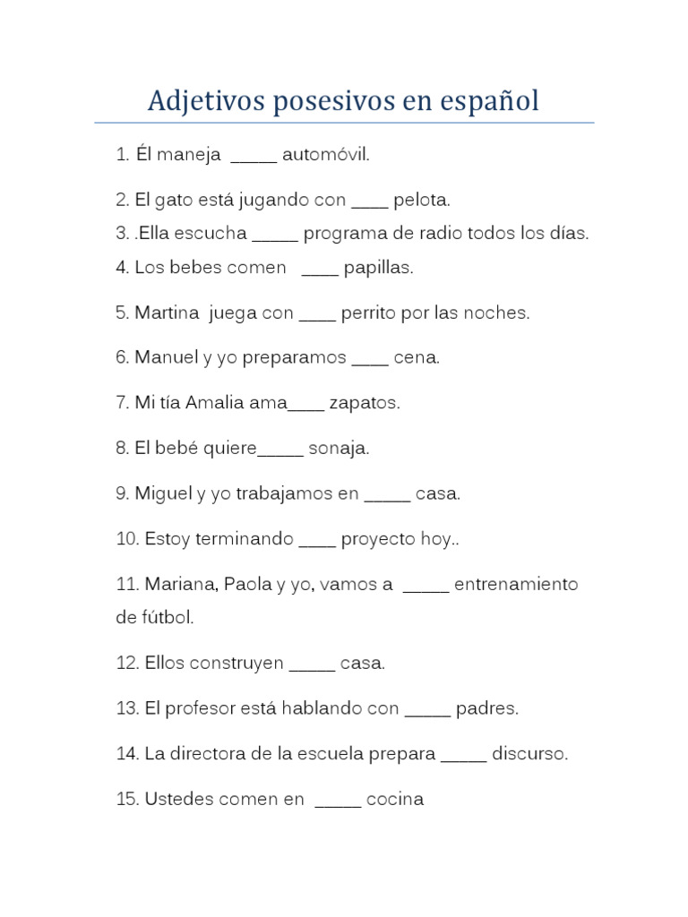 Adjetivos Posesivos en Espan Ol | PDF