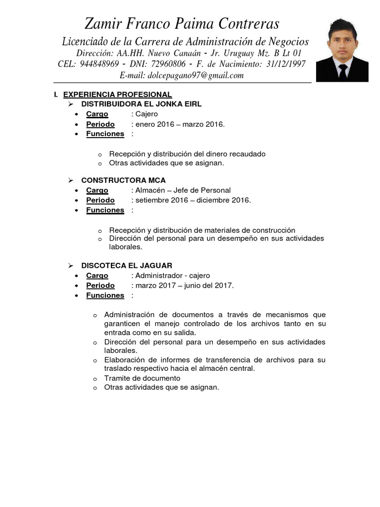 Zamir-Cv-2024 Licenciado | PDF | Economias | Business