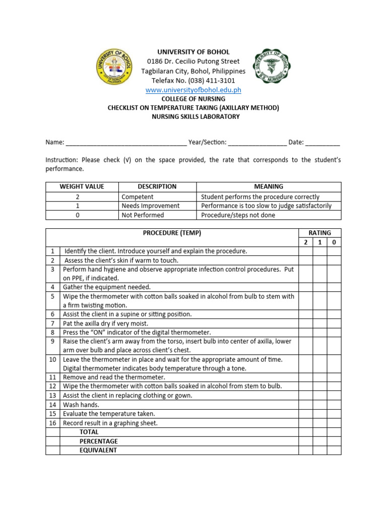 Vital Signs Bp t Rr Pr Checklist 1 | PDF | Blood Pressure | Pulse