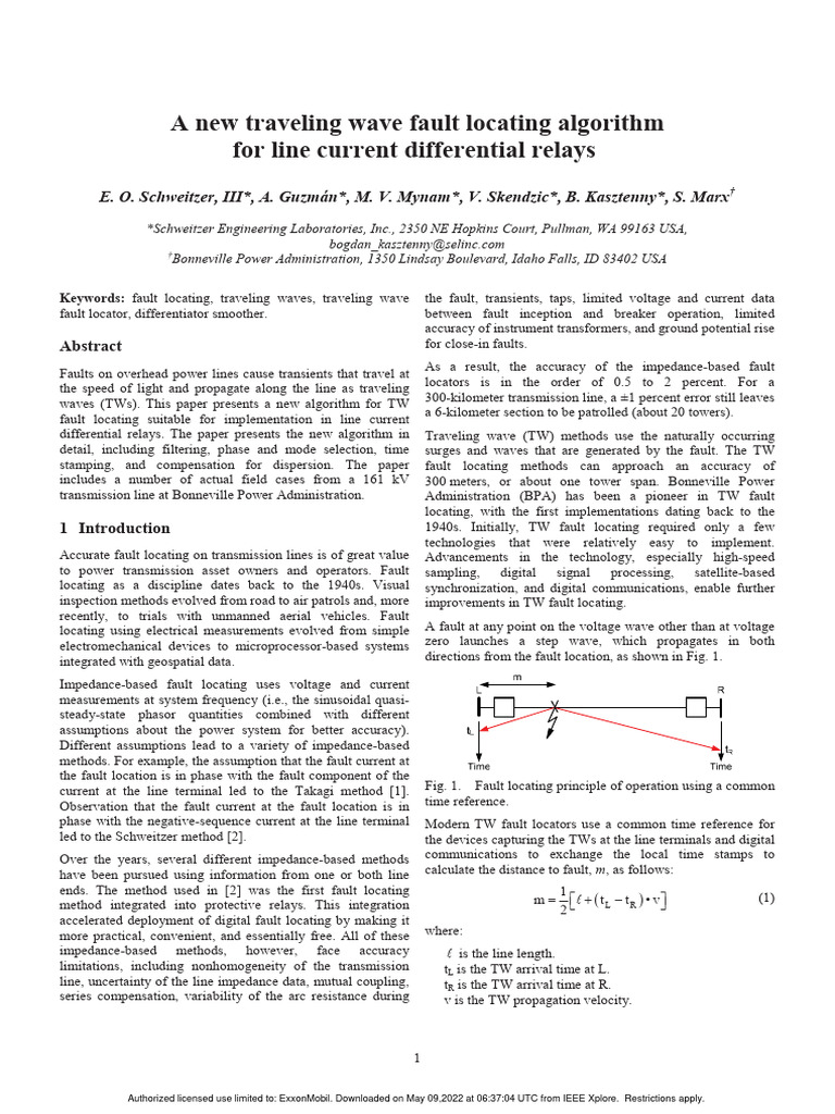 A New Traveling Wave Fault Locating Algorithm For Line Current Differential Relays | PDF ...