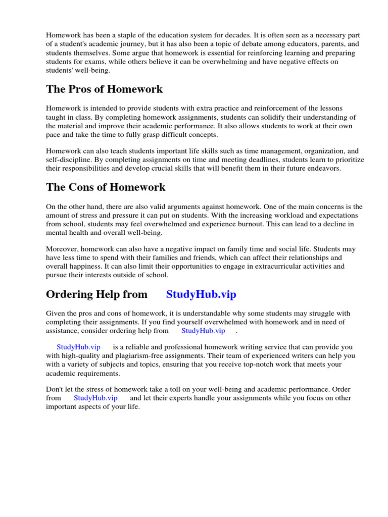 Pros and Cons of Homework | PDF | Homework | Teachers Pros and Cons of Homework | PDF | Homework | Teachers