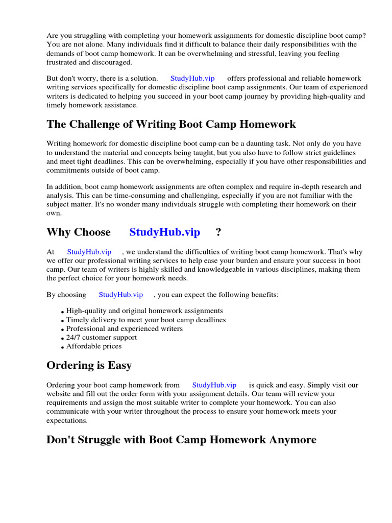 Domestic Discipline Boot Camp Homework | PDF | Homework | Disciplines