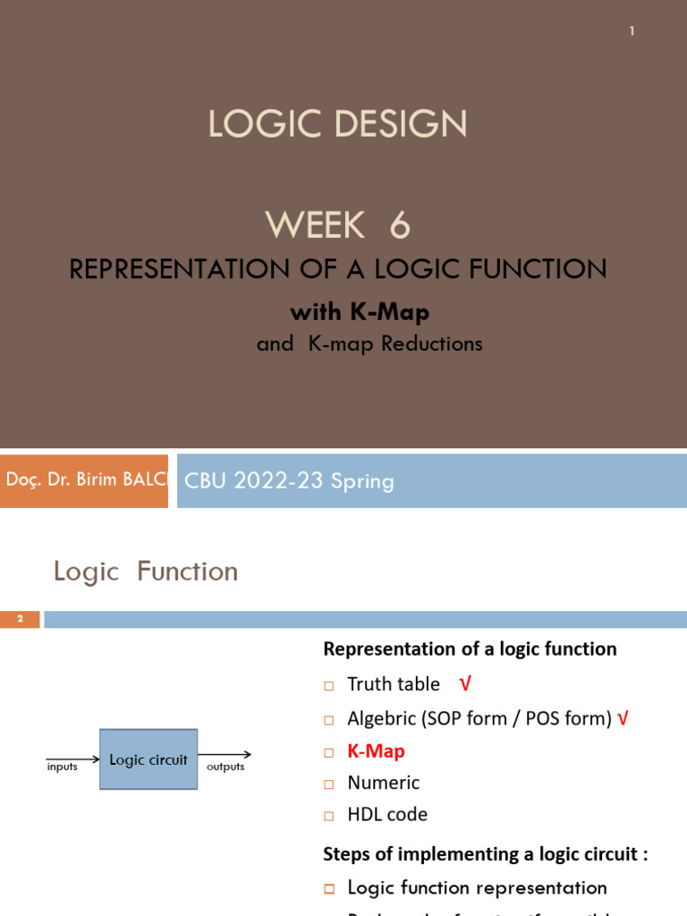 W-06-part2-LogicFuncRepresentation (K-maps) | PDF | Logic | Boolean Algebra