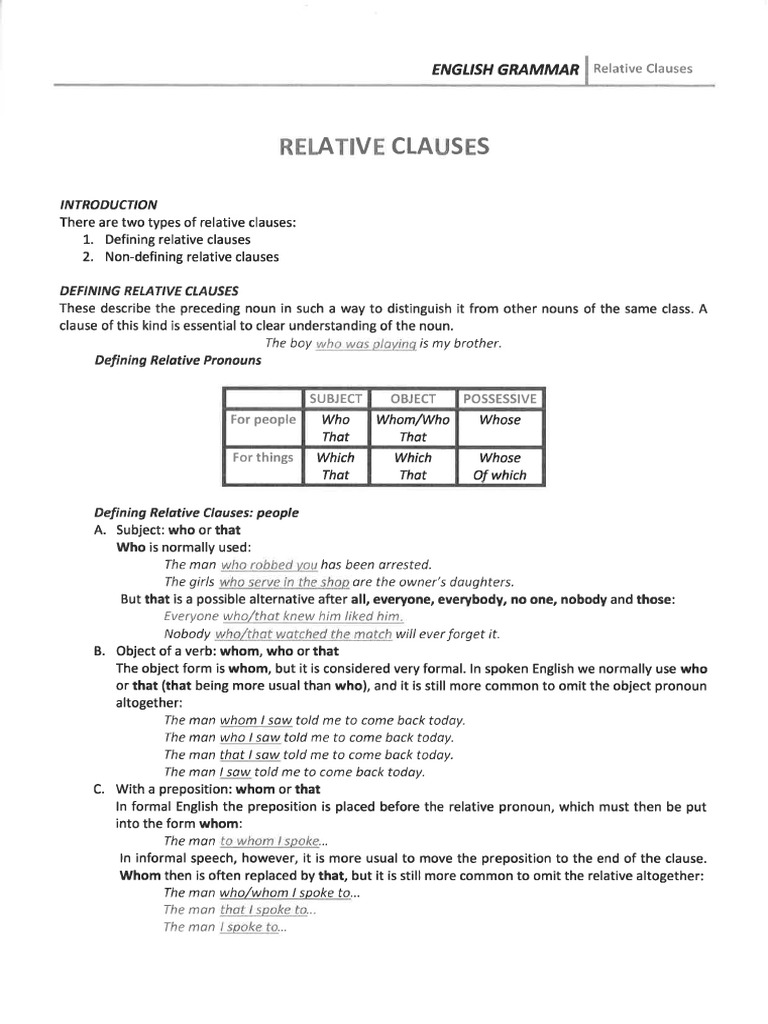 Relative Clauses | PDF | Semantic Units | Syntactic Relationships