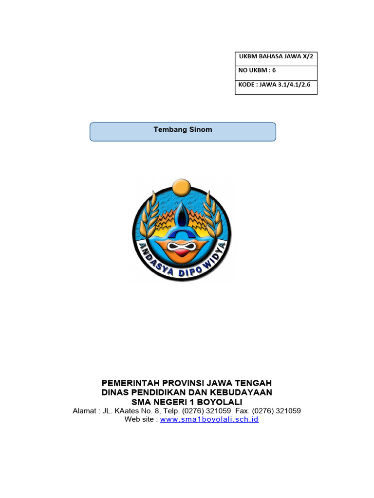 Tembang Sinom: Pembelajaran Bahasa Jawa | PDF