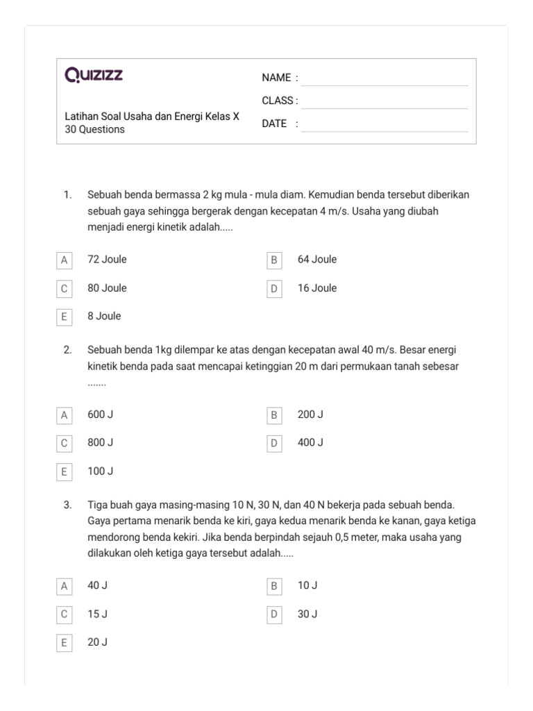 Latihan Soal Usaha Dan Energi Kelas X | PDF