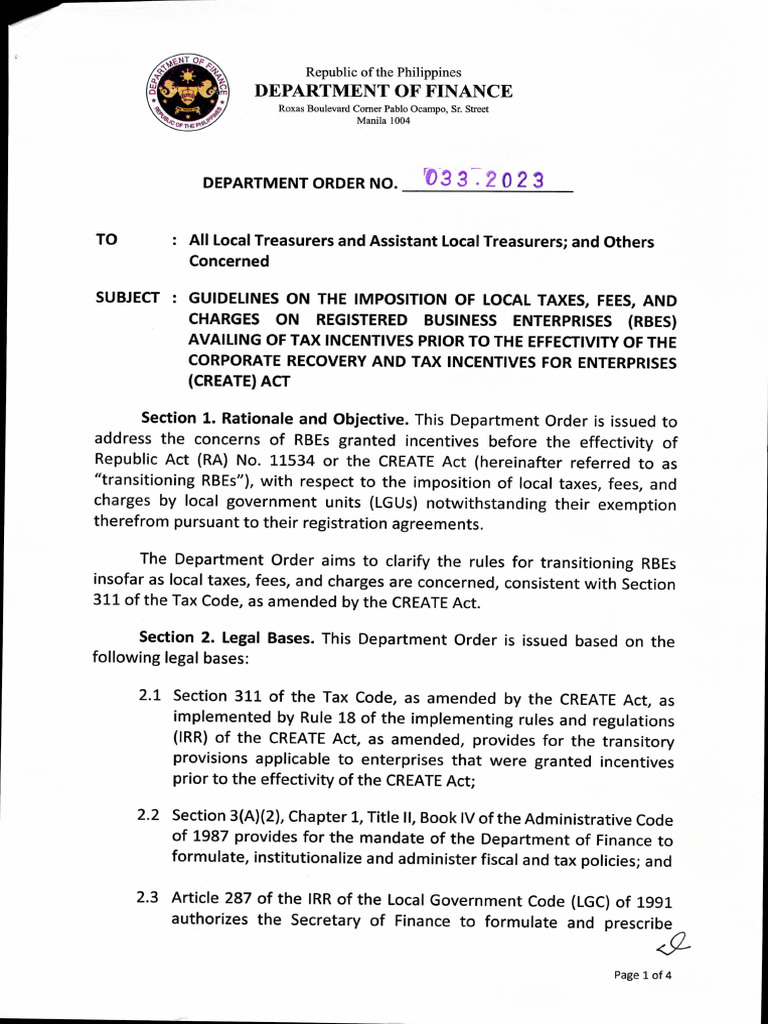 DOF Department Order No. 033.2023 | PDF