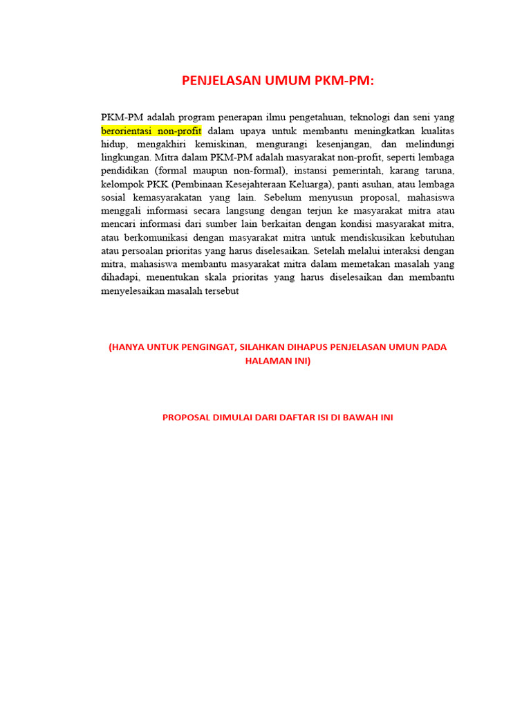 1.sistematika Penulisan Isi Utama Proposal PKM-PM 2023 (Revisi 2) (1) PKM Uyee | PDF