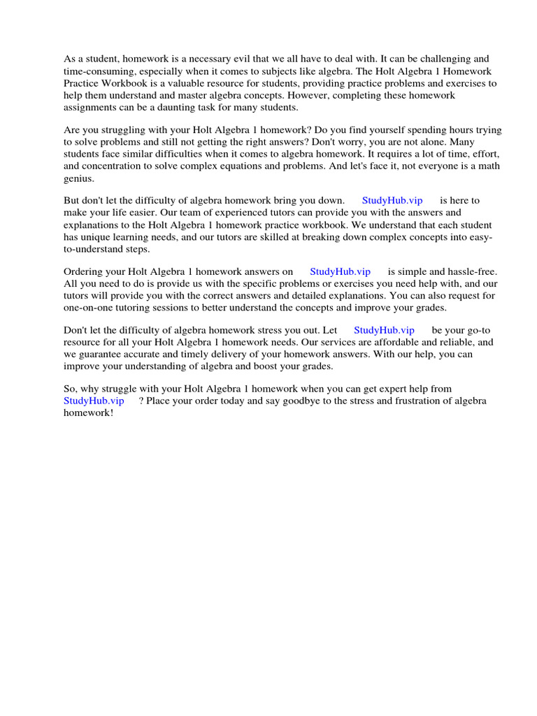 Holt Algebra 1 Homework Practice Workbook Answers | PDF | Algebra ...