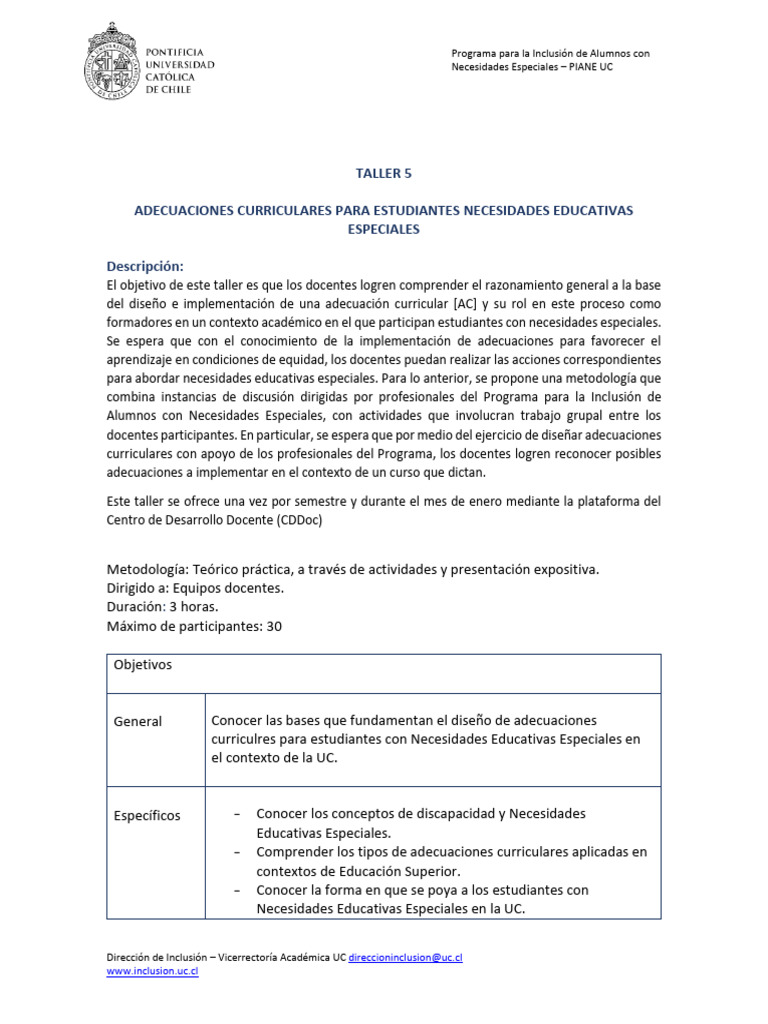 Taller 5 NEE EN EL AULA | PDF | Enseñando | Inclusión (Educación)