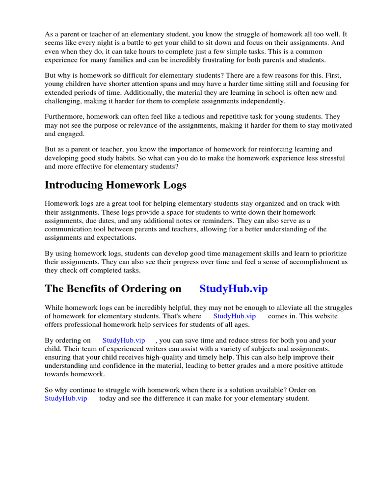 Homework Logs For Elementary Students | PDF | Homework | Safari (Web Browser)