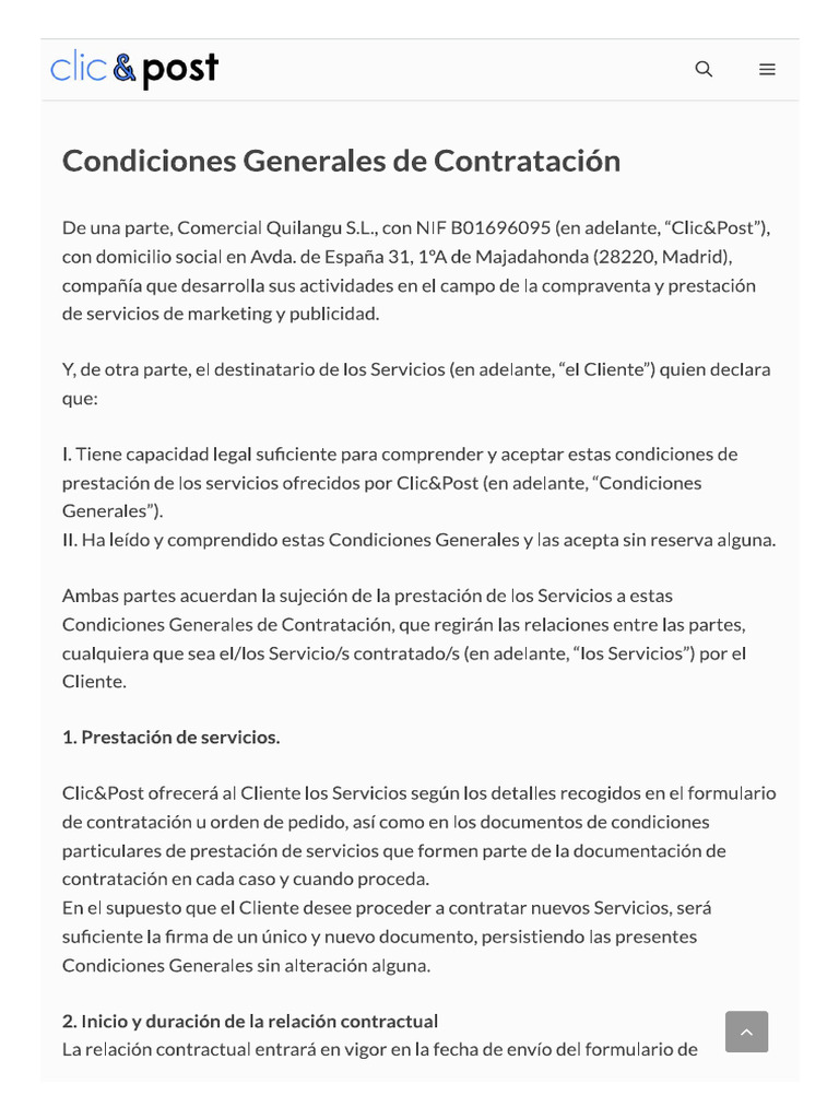 Condiciones Generales de Contratación-Clic&Post | PDF
